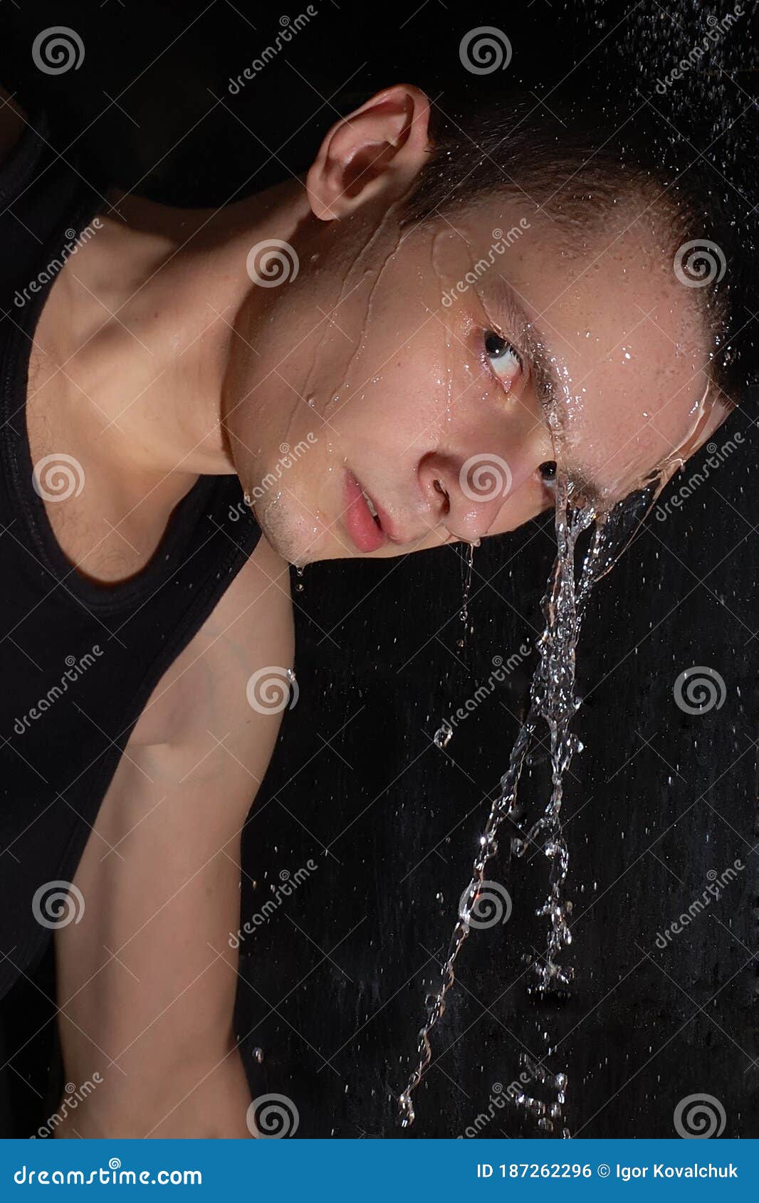 Flowing water on the man stock photo. Image of falling - 187262296