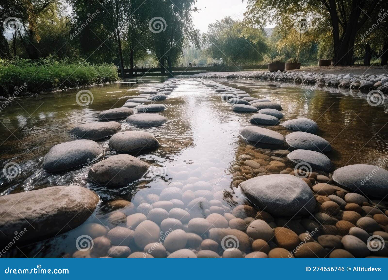 Flowing Water Over Smooth Pebbles and Stepping Stones in the Park Stock ...
