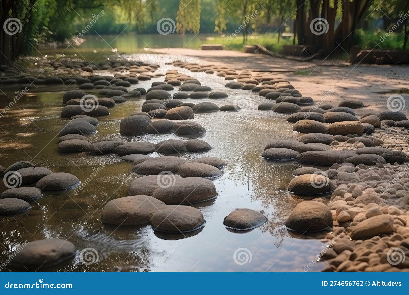 Flowing Water Over Smooth Pebbles and Stepping Stones in the Park Stock ...