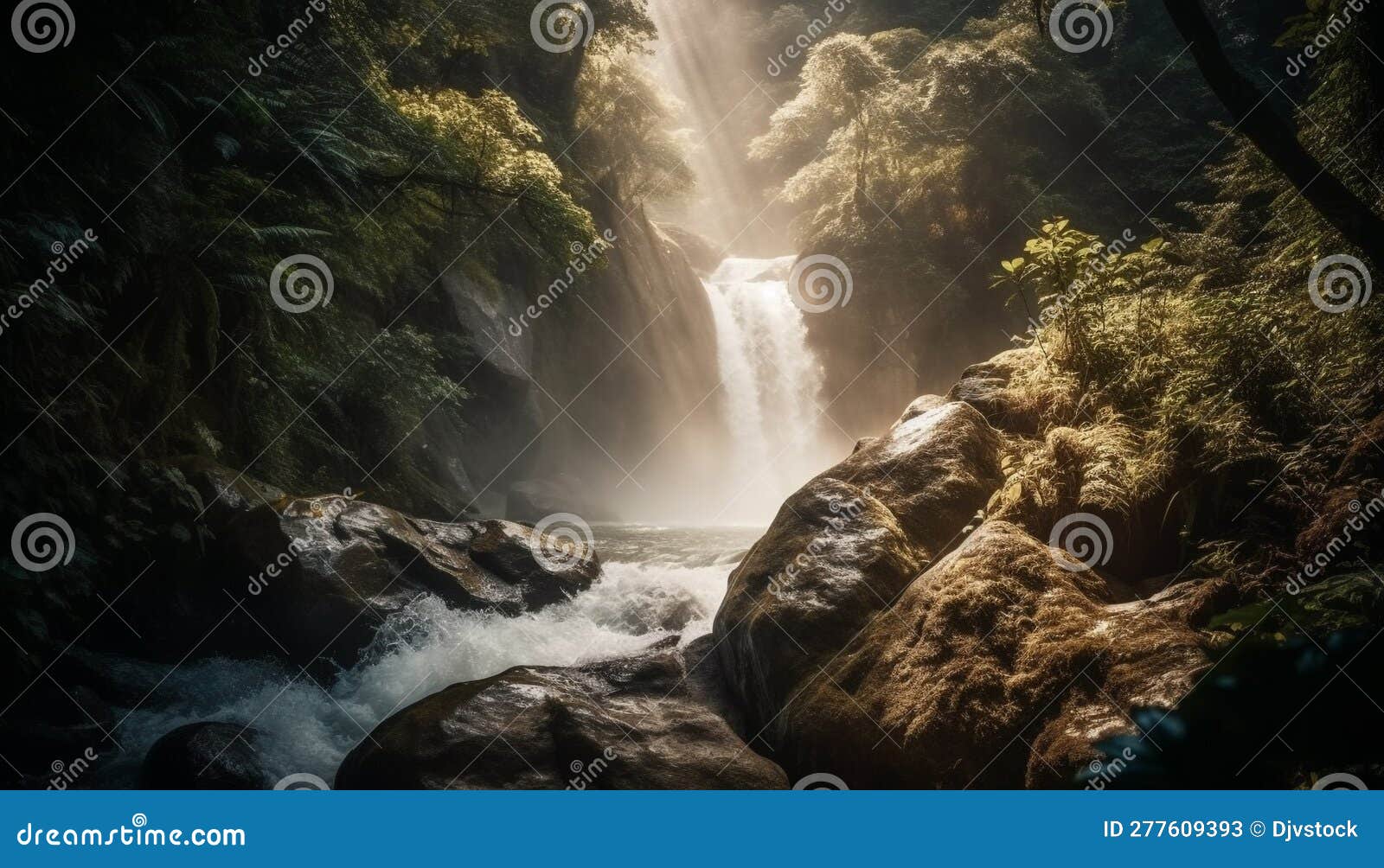 Flowing Water Splashing on Majestic Tropical Cliff Generated by AI ...