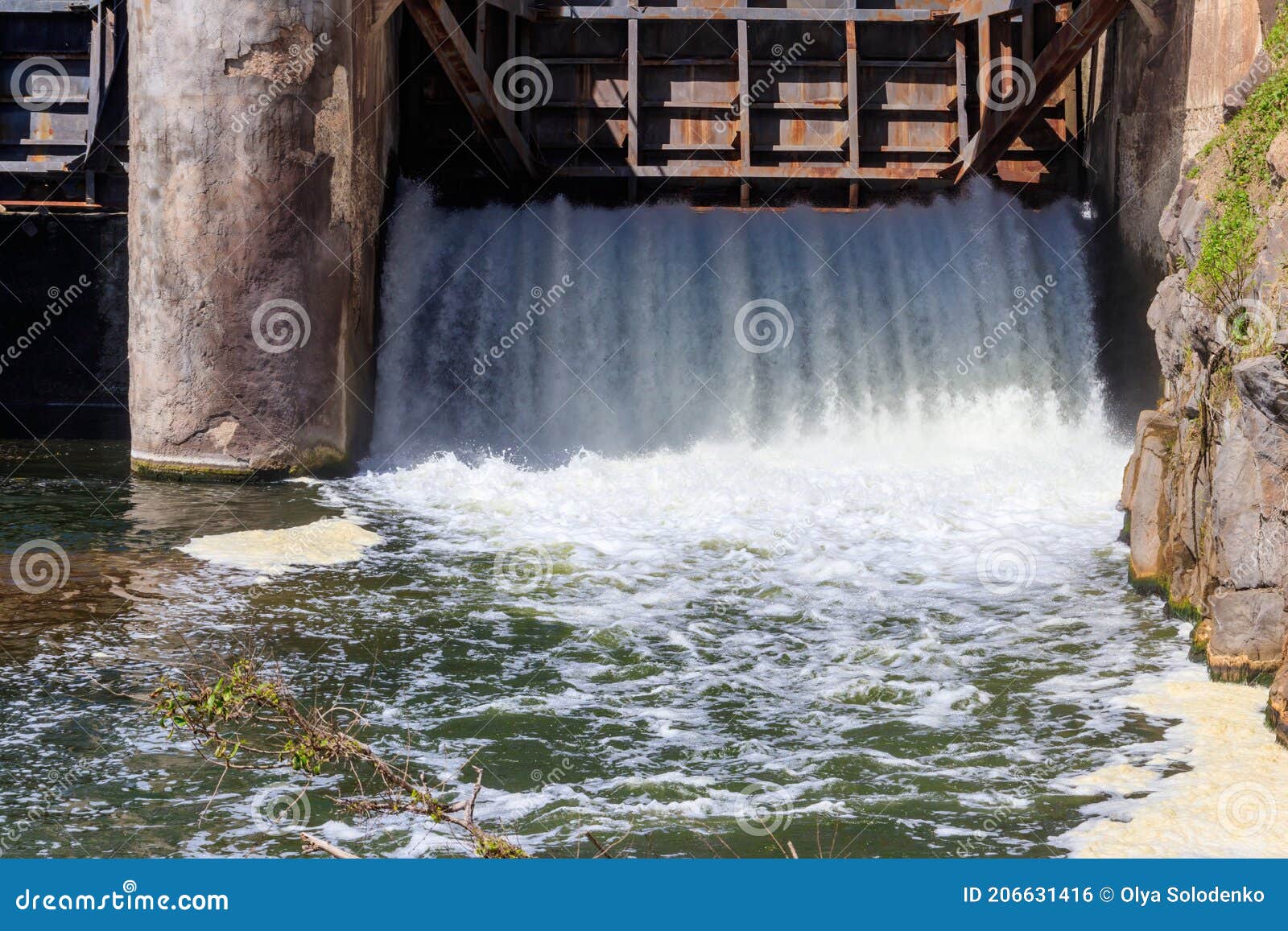 Flowing Water with Water Spray from the Open Sluice Gates of a Small ...