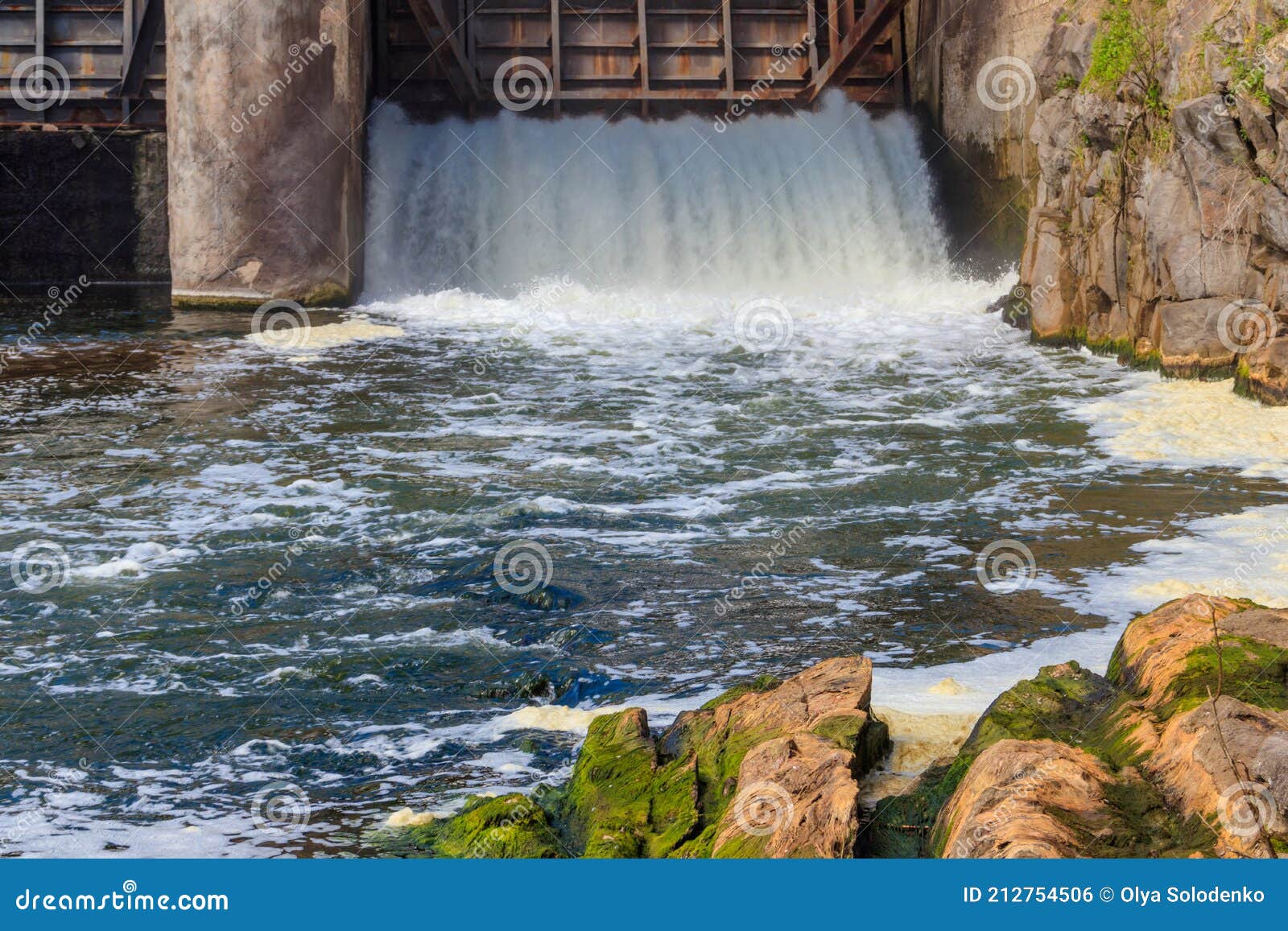 Flowing Water with Water Spray from the Open Sluice Gates of a Small ...