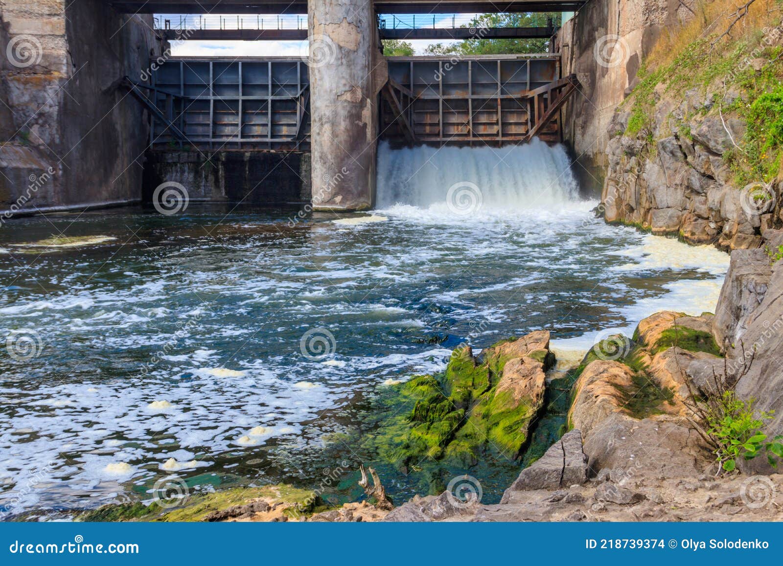 Flowing Water with Water Spray from the Open Sluice Gates of a Small ...