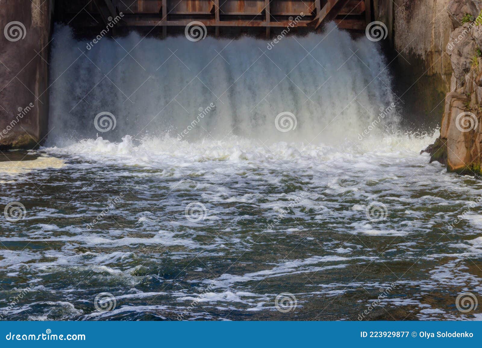 Flowing Water with Water Spray from the Open Sluice Gates of a Small ...