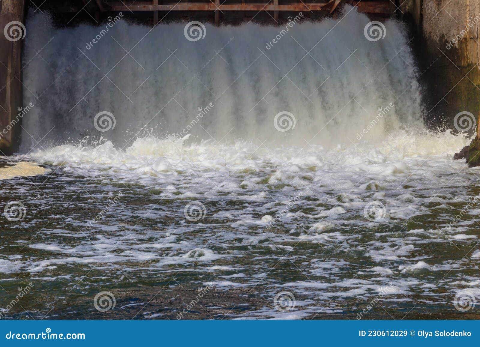 Flowing Water with Water Spray from the Open Sluice Gates of a Small ...