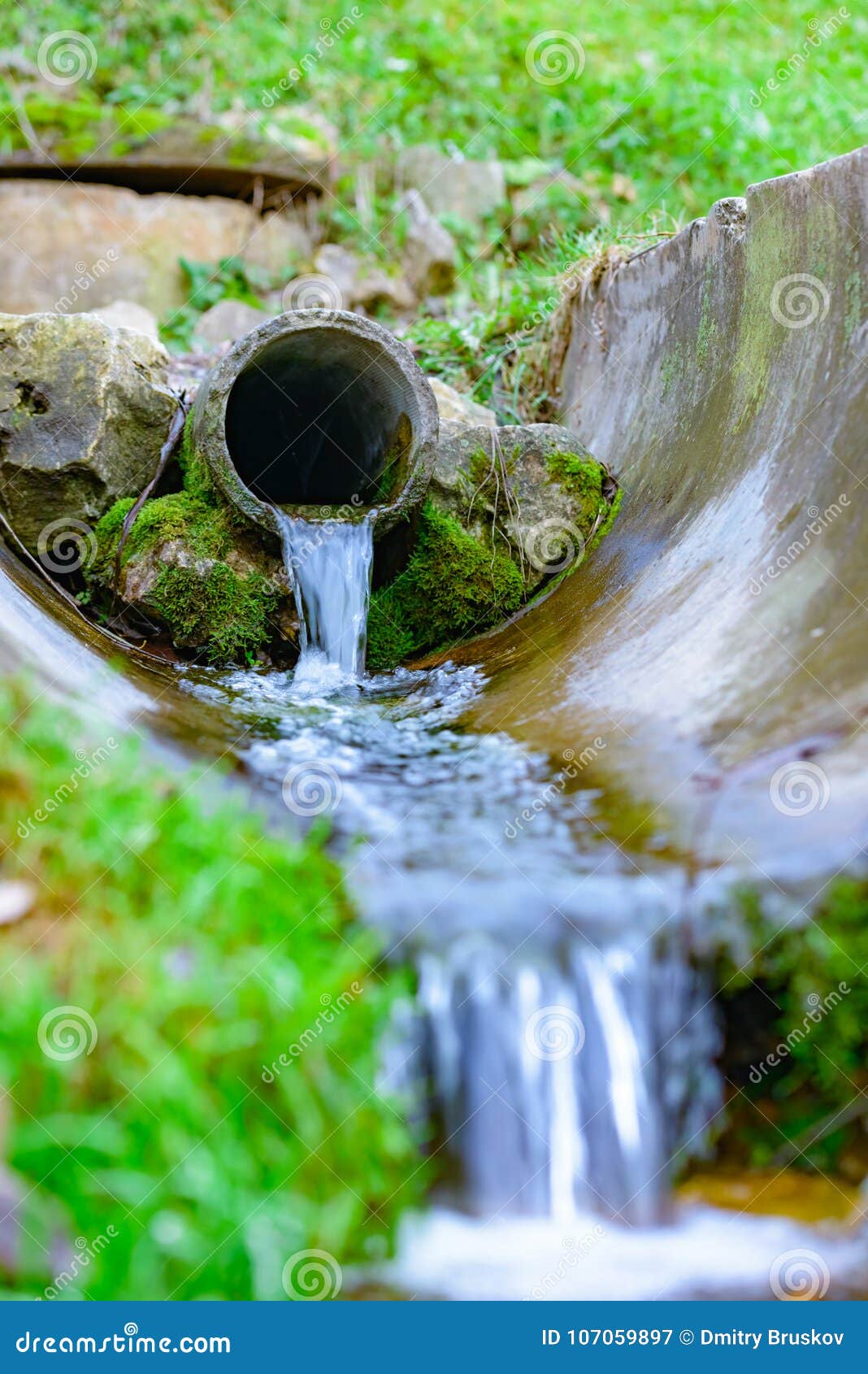Flowing water spring pipe stock image. Image of concepts - 107059897