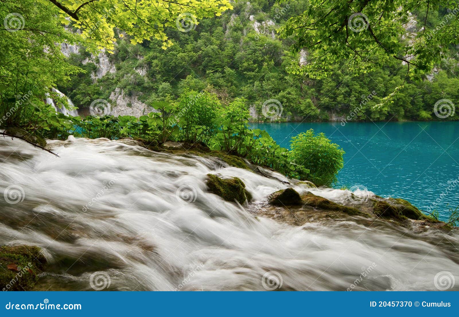Flowing Water and Turquoise Lake. Stock Photo - Image of lake, river ...