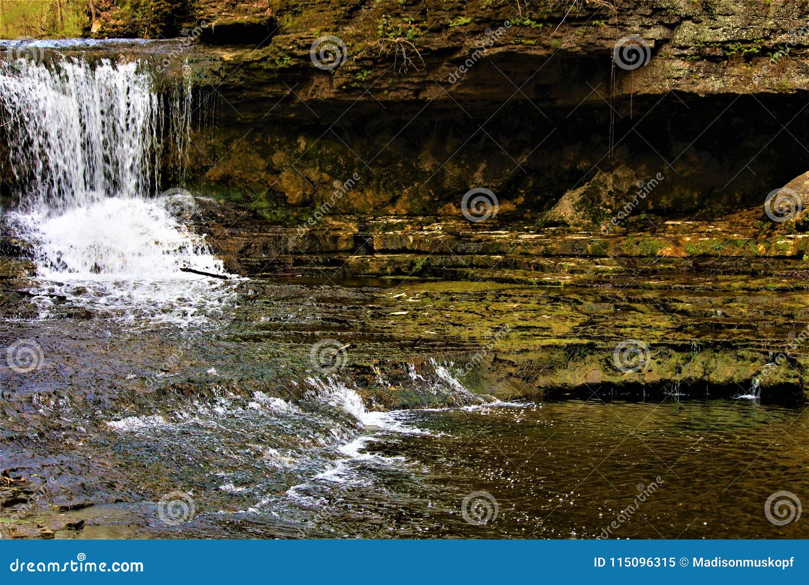 Flowing Waterfall in Ohio stock image. Image of limestone - 115096315