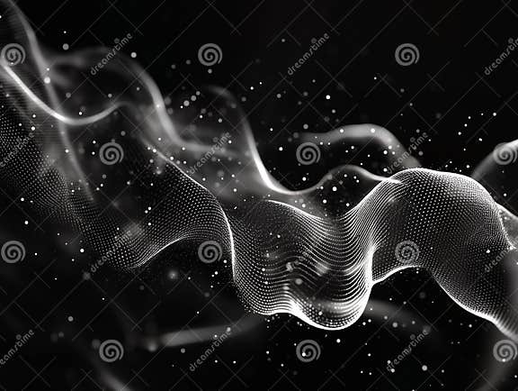 Flowing Wave of Interconnected Dots, Abstract Grayscale Wave Pattern ...
