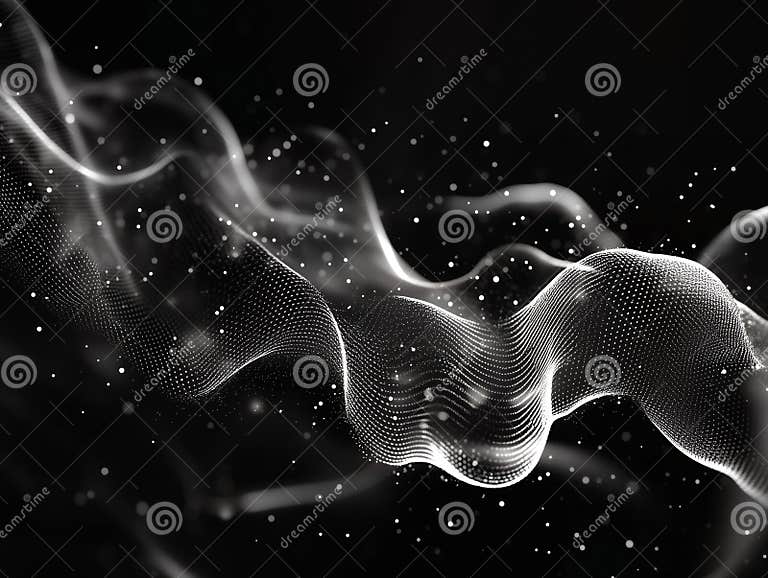 Flowing Wave of Interconnected Dots, Abstract Grayscale Wave Pattern ...