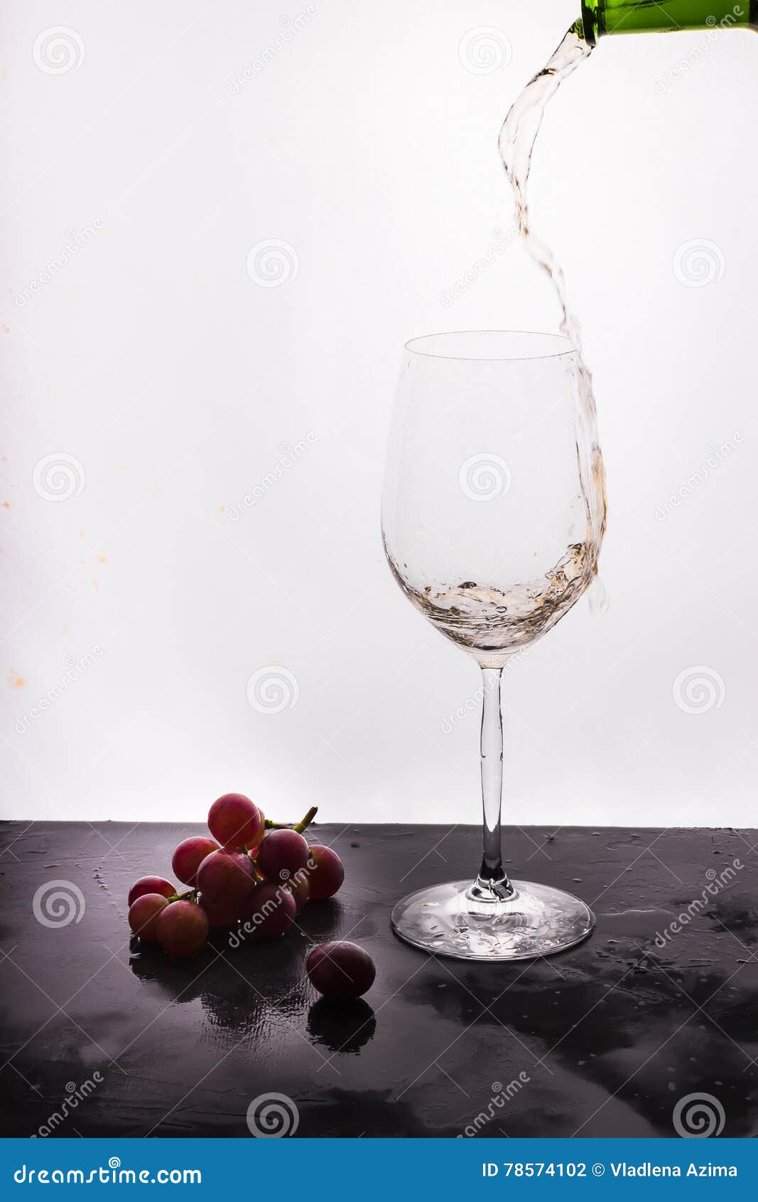 Flowing Wine on White Background and Grape Stock Photo - Image of ...