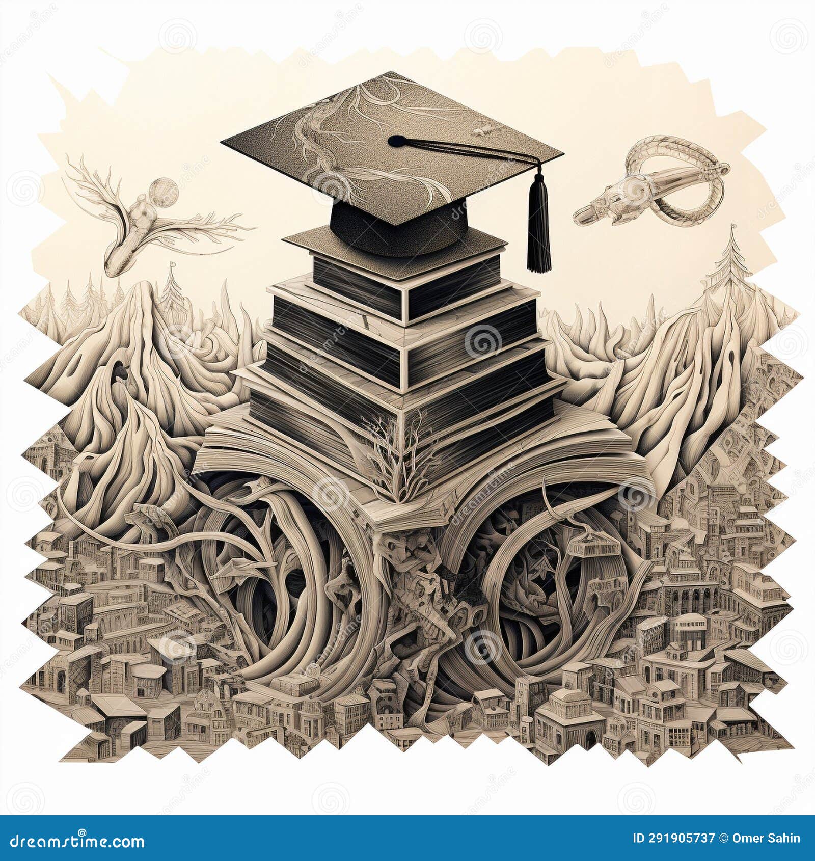 Flowing Wisdom: Graduation Cap Amidst Cascading Knowledge Stock Image ...