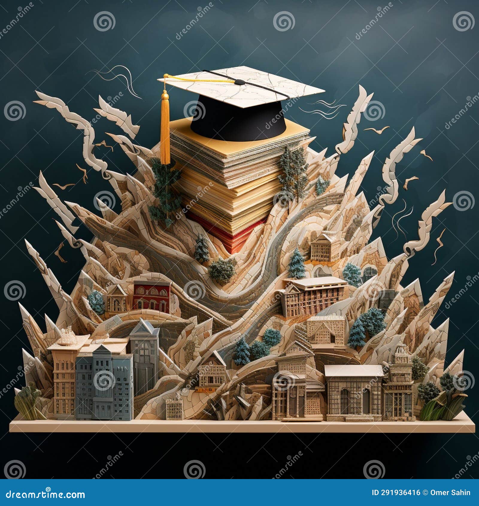 Flowing Wisdom: Graduation Cap Amidst Cascading Knowledge Stock Photo ...