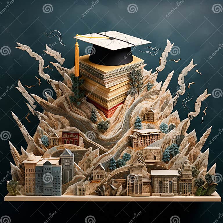 Flowing Wisdom: Graduation Cap Amidst Cascading Knowledge Stock Photo ...