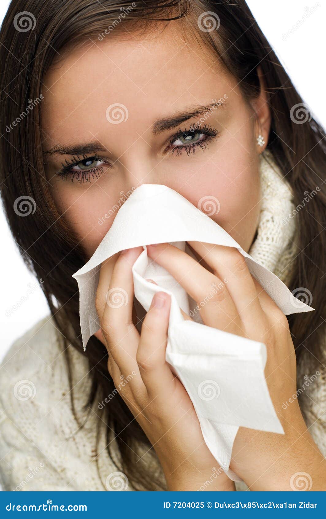 Flu stock image. Image of influenza, face, hands, brunette - 7204025