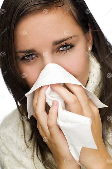 Flu stock image. Image of influenza, face, hands, brunette - 7204025