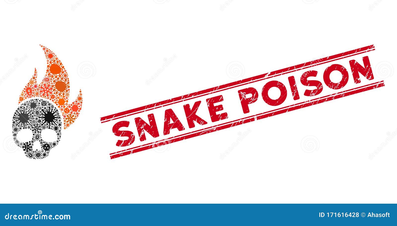 Viral Collage Skull Fire Icon And Distress Snake Poison Stamp With ...