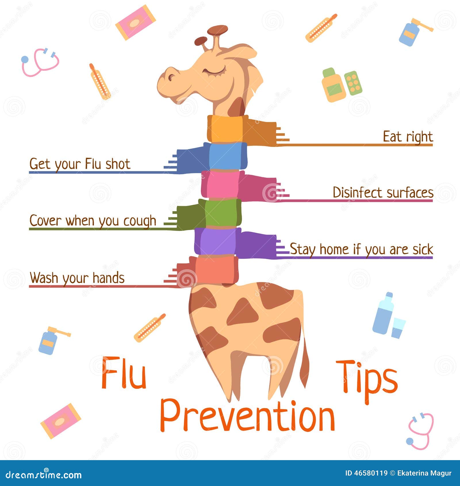 Flu Prevention Tips. Vector Illustration with Stock Vector ...