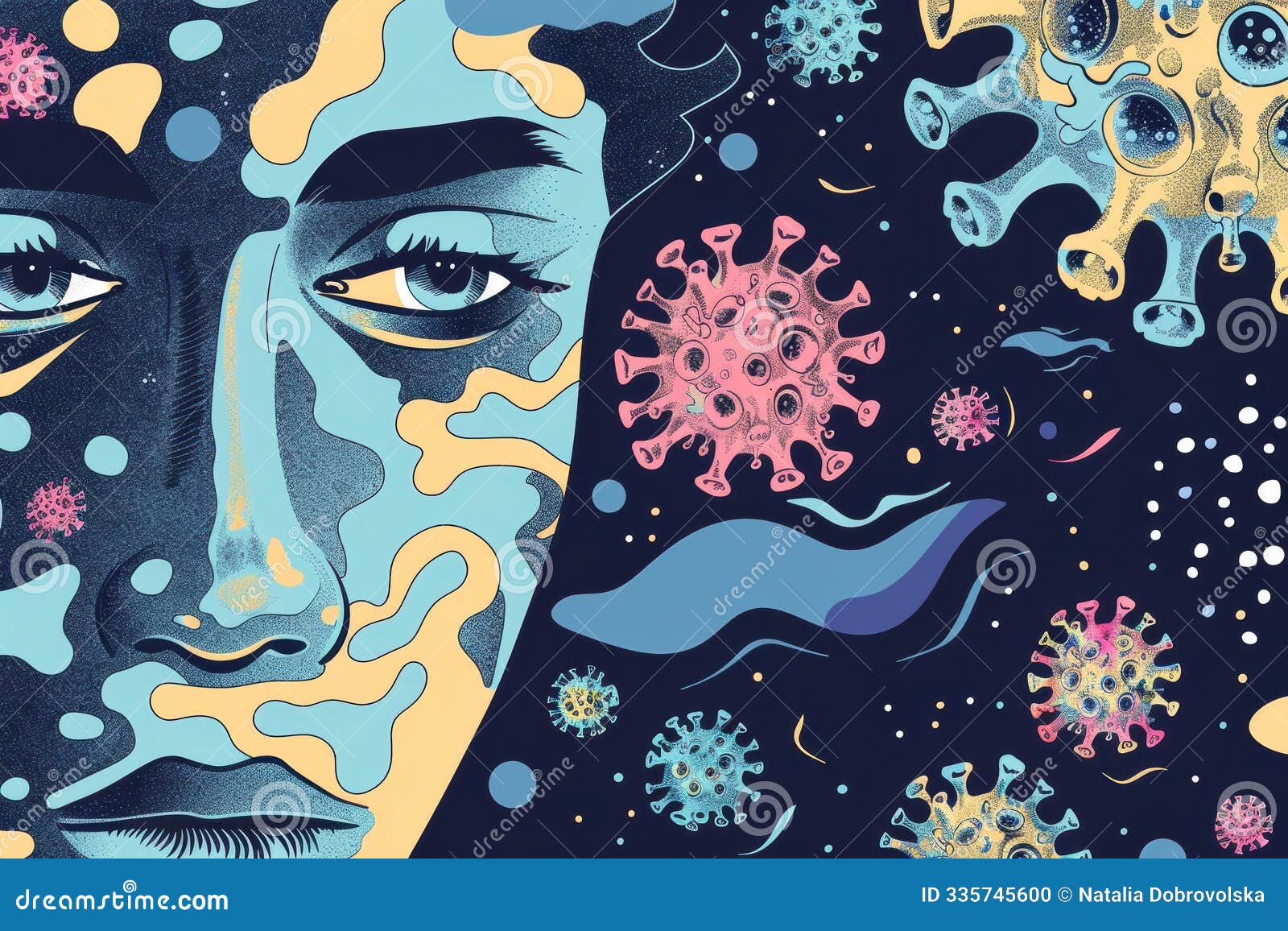 Flu Season Viruses Spreading through Air with Coughing, Microscopic ...