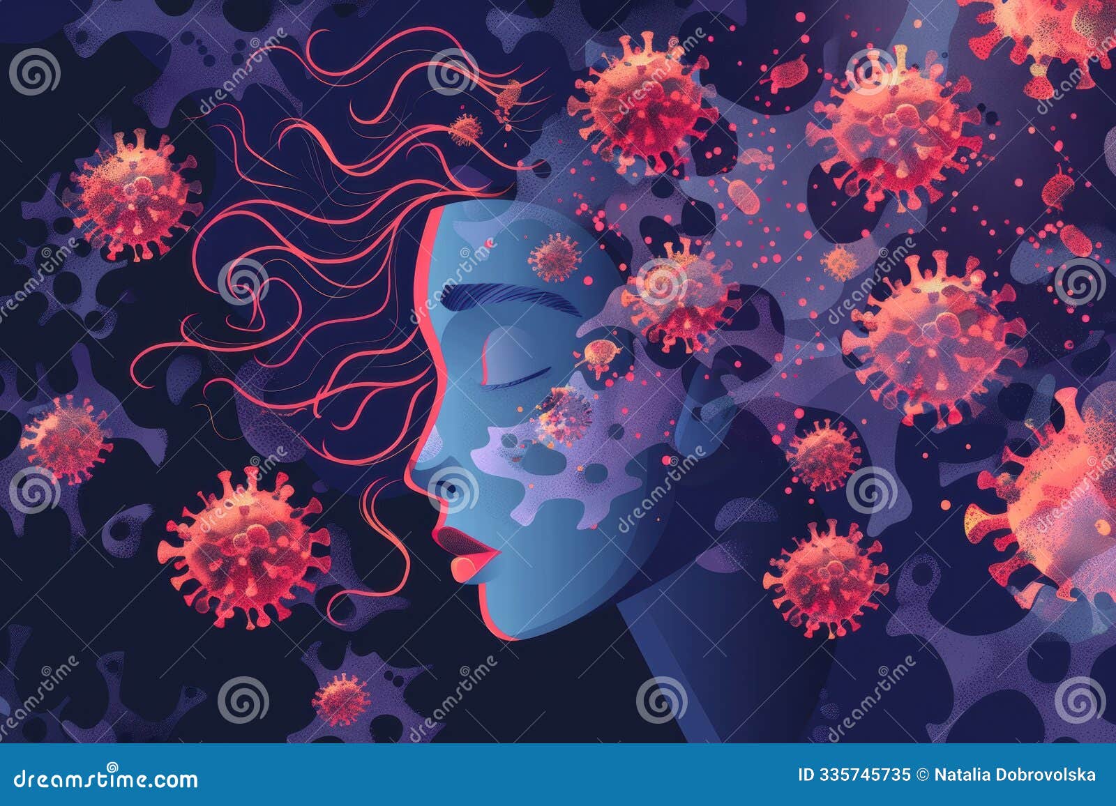 Flu Season Viruses Spreading through Air with Coughing, Microscopic ...