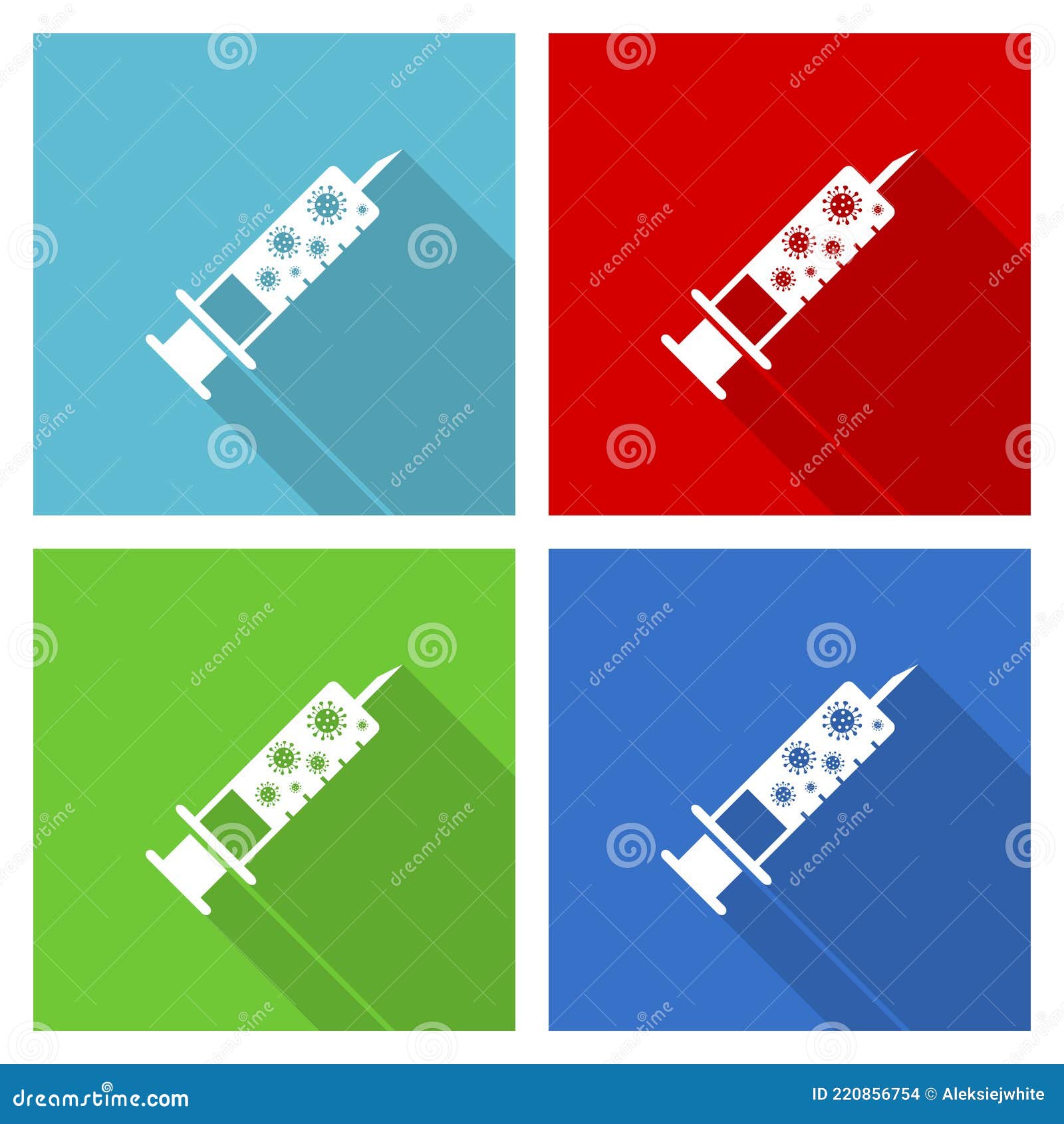 Flu Shot, Syringe Symbol Icon Set, Flat Design Vector Illustration ...