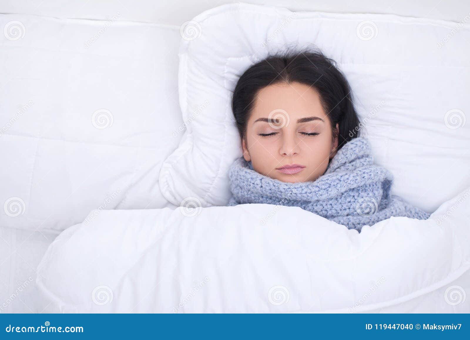 Flu. Sick Young Woman Resting in the Bed at Home Stock Photo - Image of ...