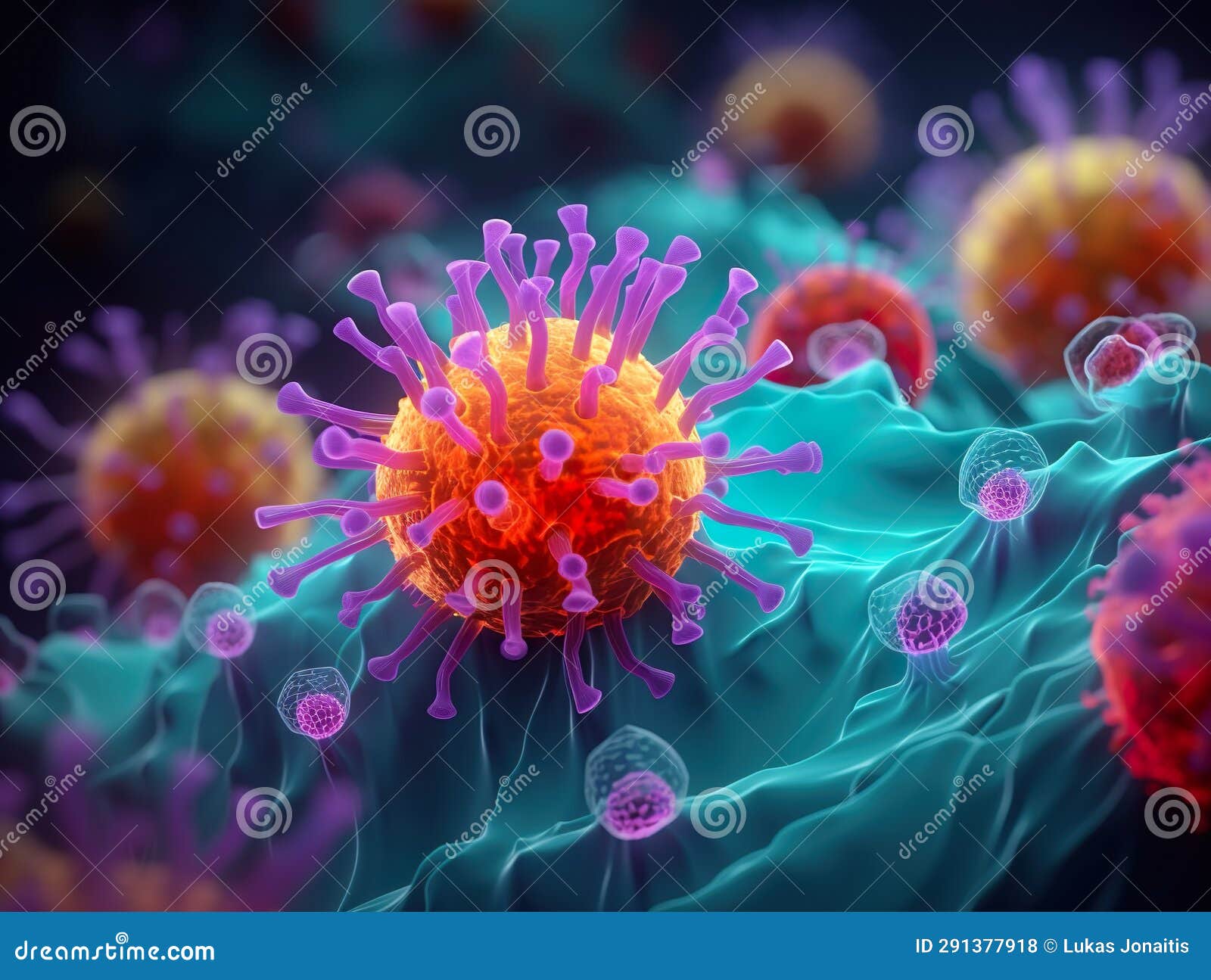 Flu virus cell close up stock illustration. Illustration of sickness ...