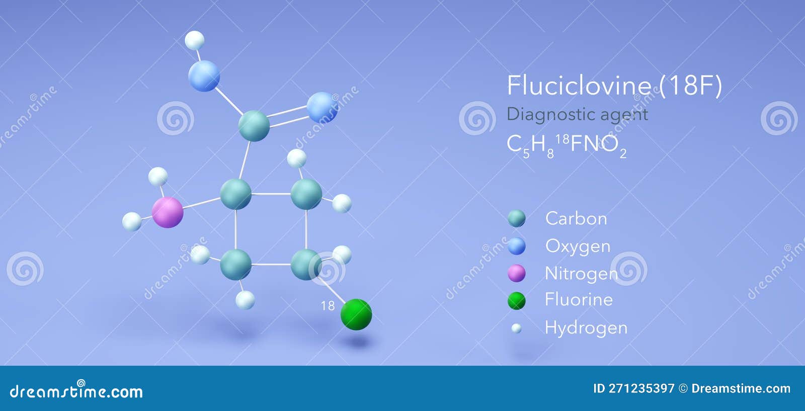 Fluciclovine 18f Molecule Molecular Structures Diagnostic Agent 3d