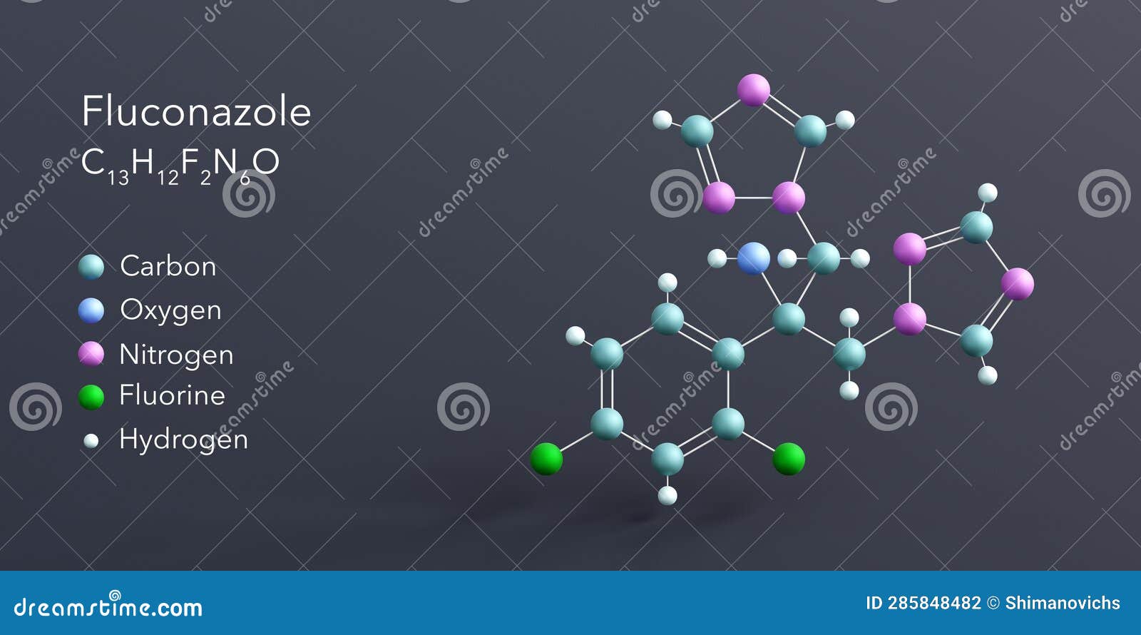 Fluconazole Molecule 3d, Molecular Structure, Ball And Stick Model ...