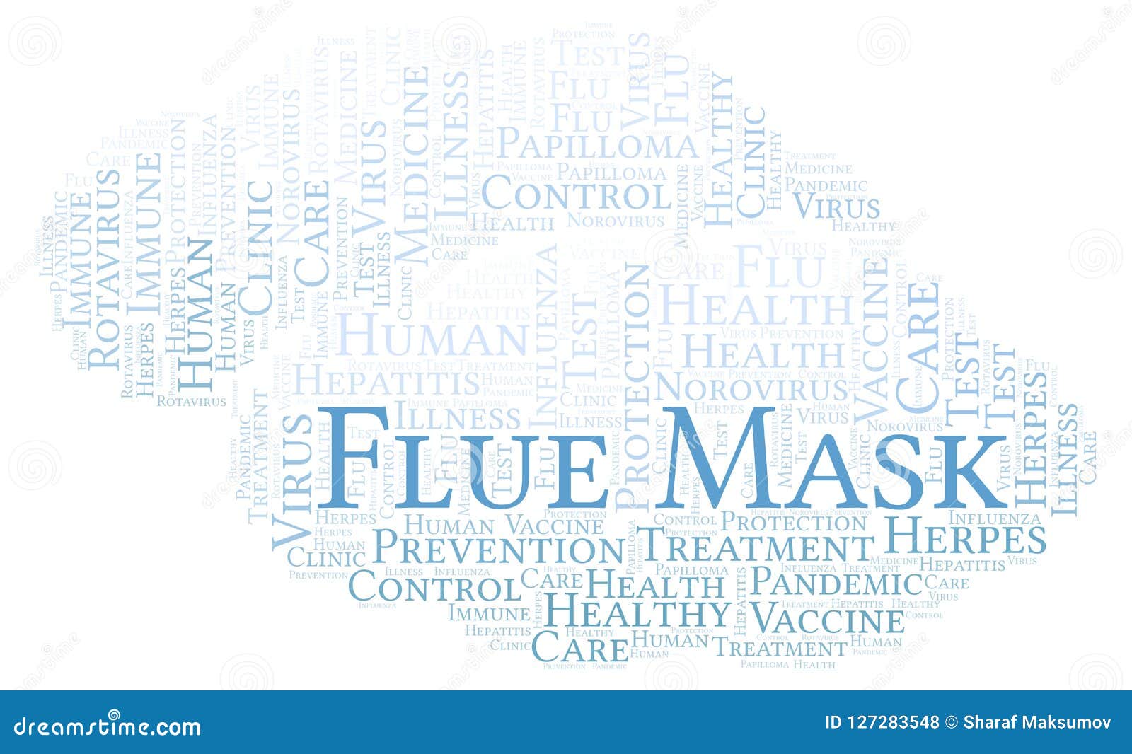 Flue Mask Word Cloud, Made with Text only. Stock Illustration ...