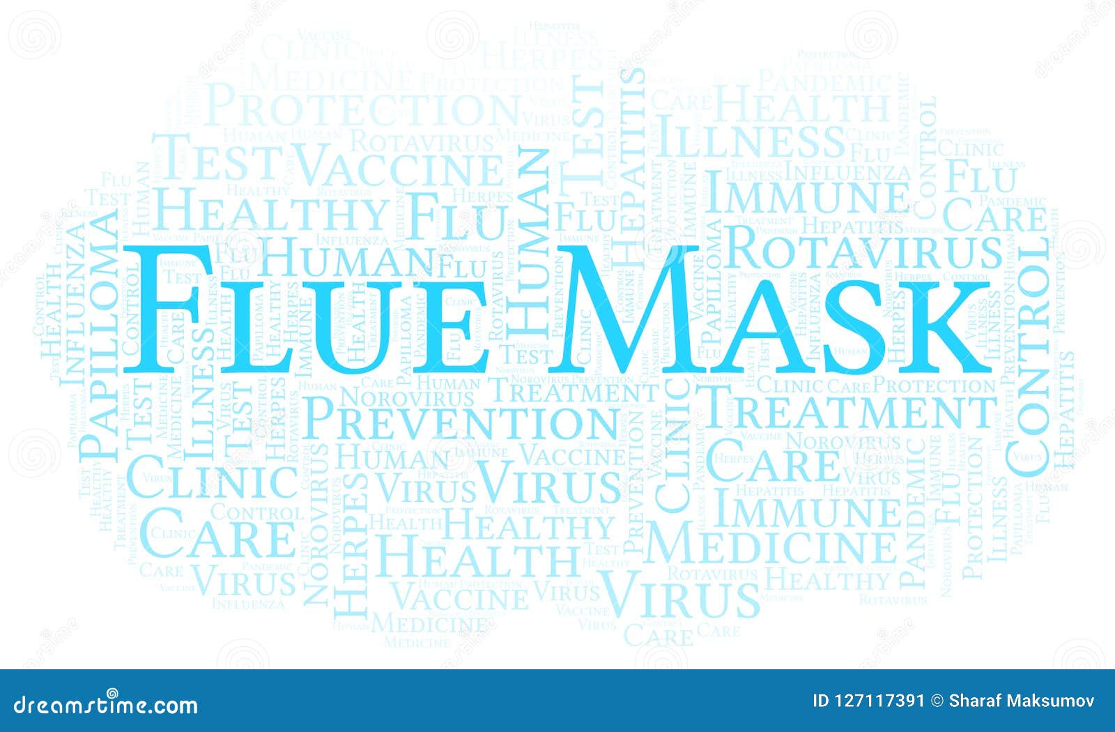 Flue Mask Word Cloud, Made with Text only. Stock Illustration ...