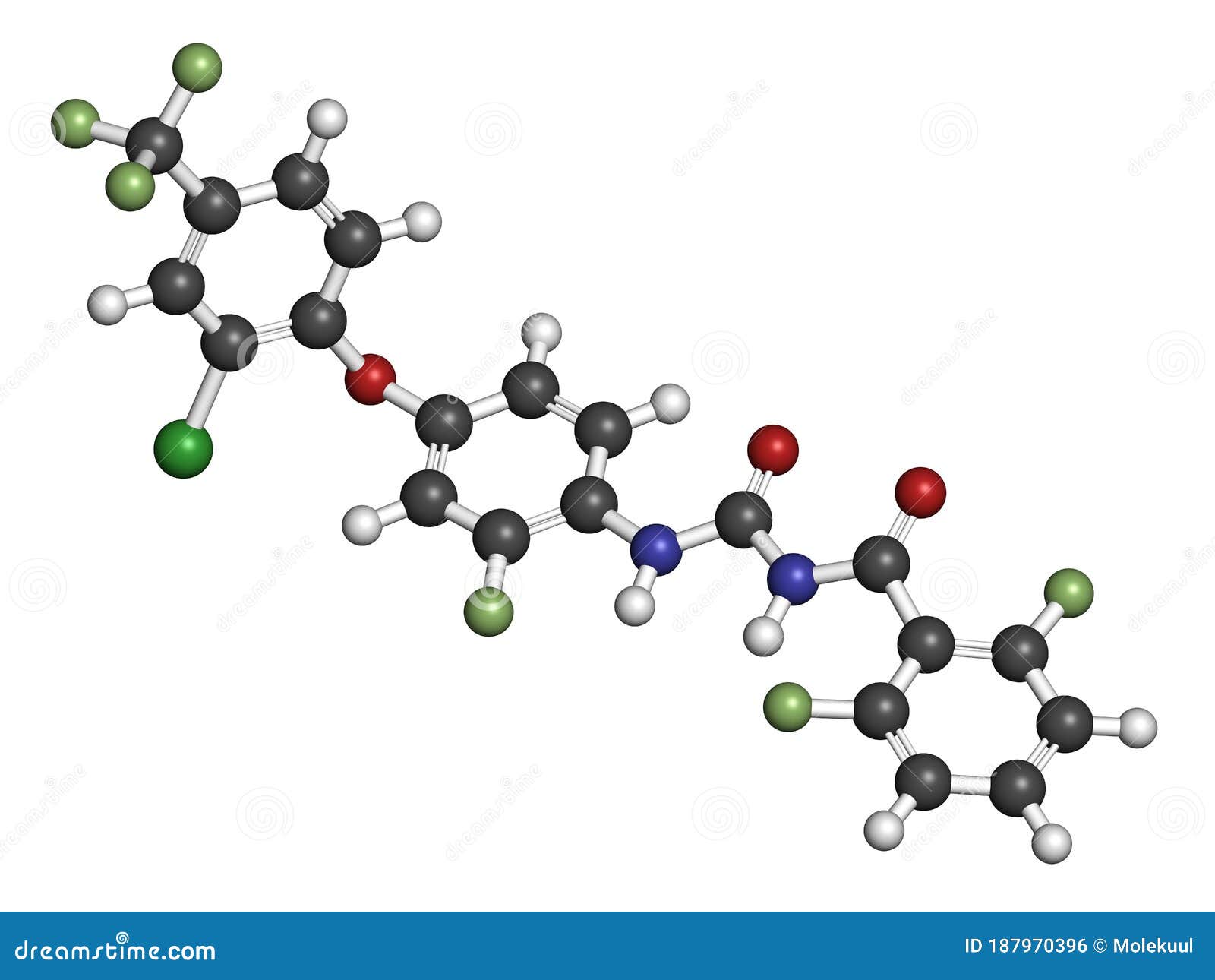 Flufenoxuron Insecticide Molecule. 3D Rendering. Atoms are Represented ...