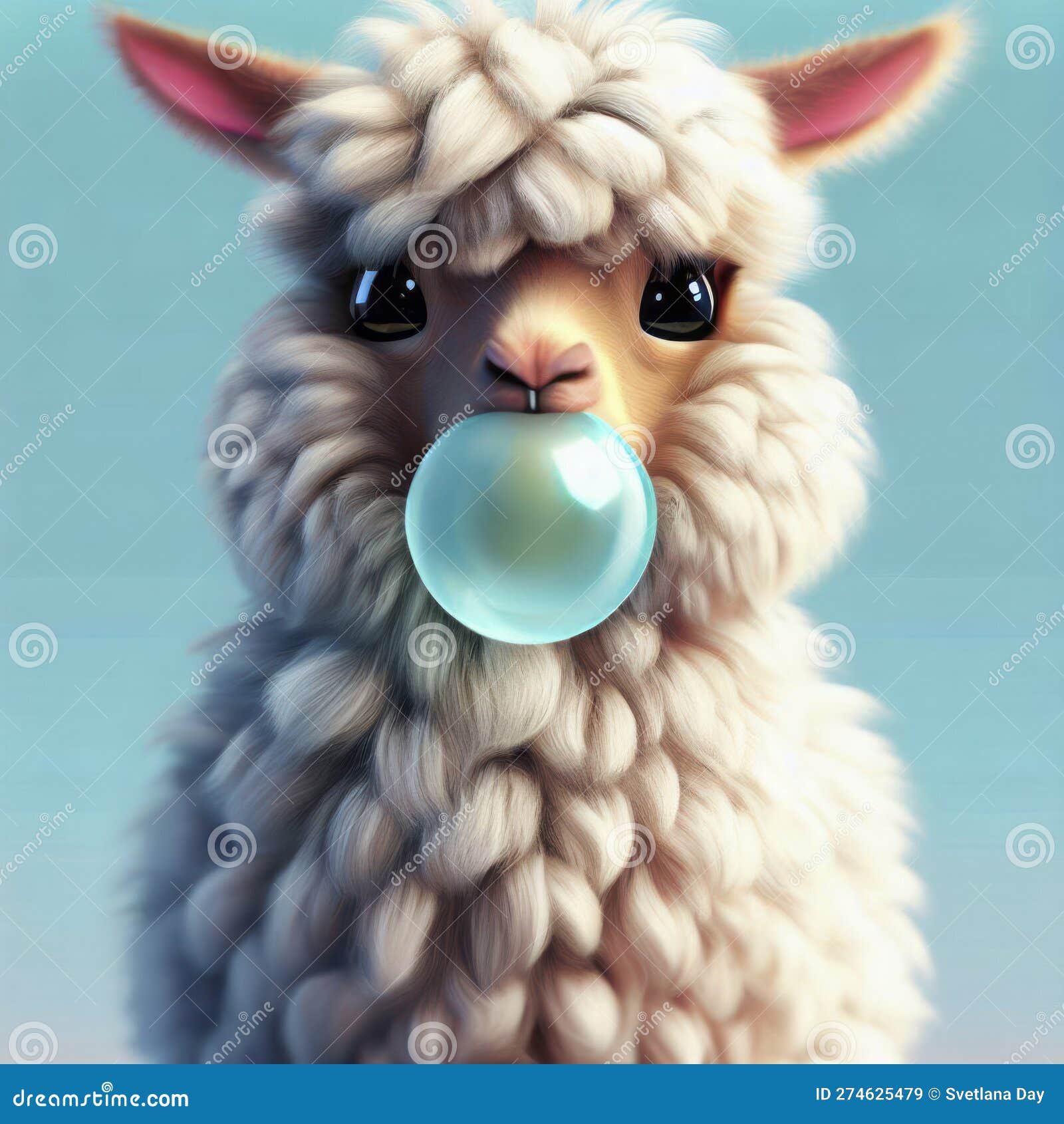 Fluffy Llama Chewing Bubblegum and Blowing a Bubble, Generative Ai ...