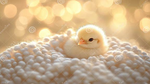A Fluffy Baby Chick Nesting Softly in White Yarn Stock Illustration - Illustration of nest ...