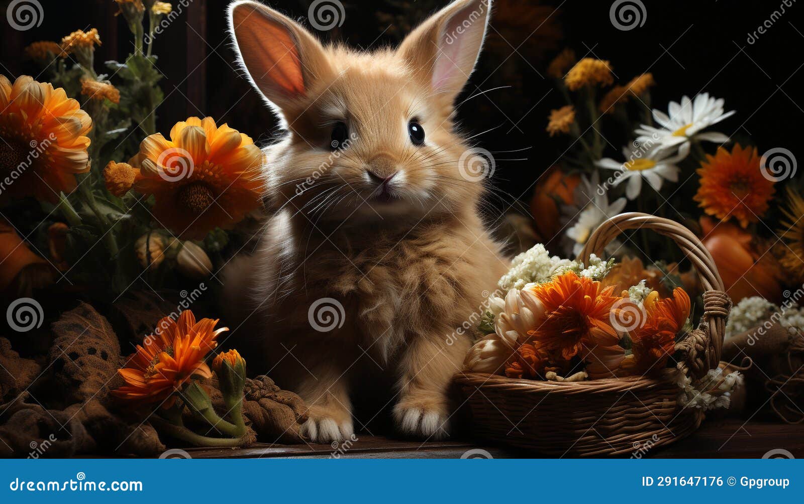 Fluffy Baby Rabbit Sitting in Grass with Yellow Daisy Generated by AI ...