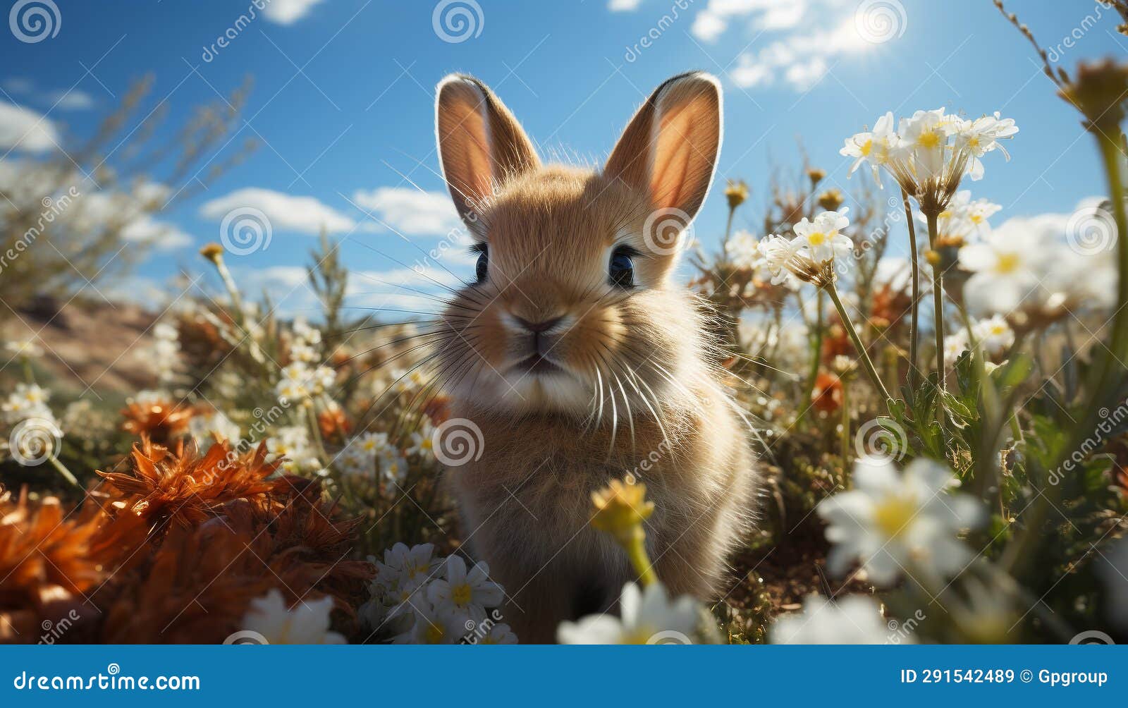 Fluffy Baby Rabbit Sitting in Green Meadow, Enjoying Spring Generated ...