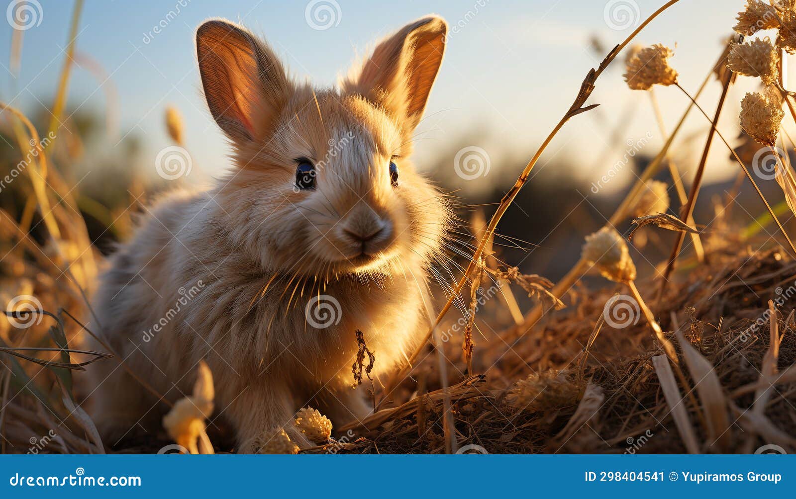 Fluffy Baby Rabbit Sitting in Meadow, Enjoying the Sunset Generated by ...