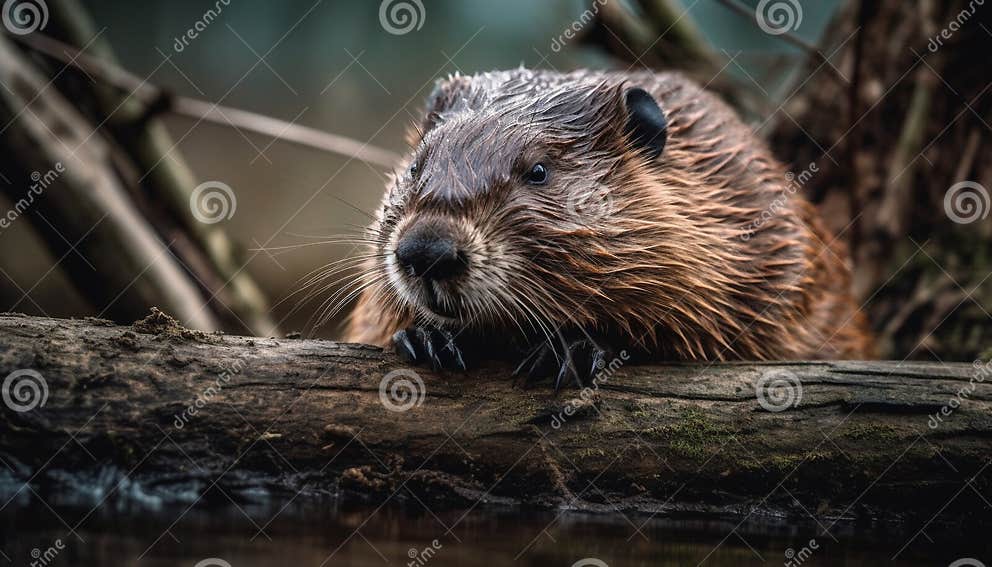 Fluffy Beaver Portrait, Focus on Foreground Generated by AI Stock ...