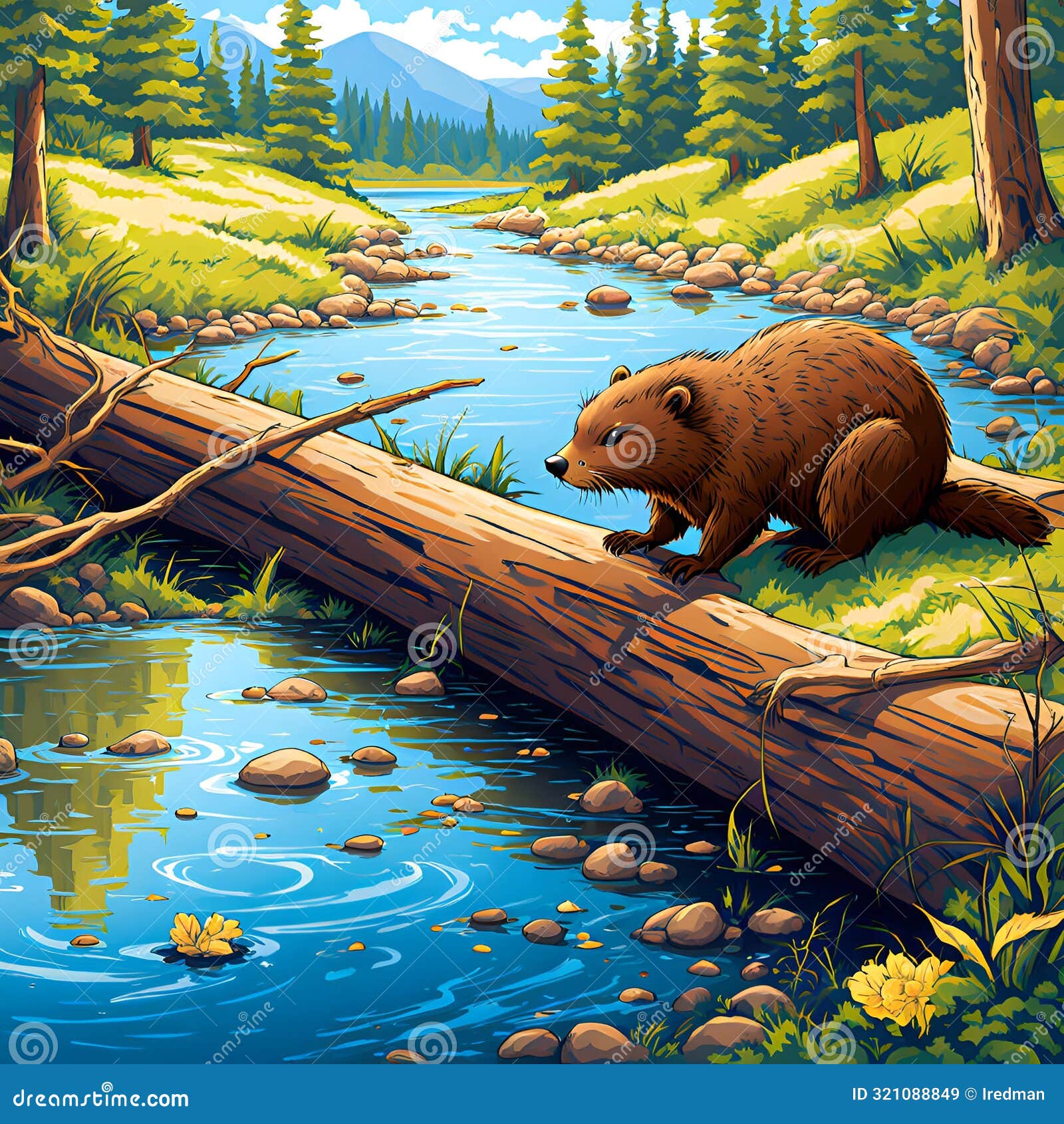 Fluffy Brown Beaver Building a Dam Stock Illustration - Illustration of ...
