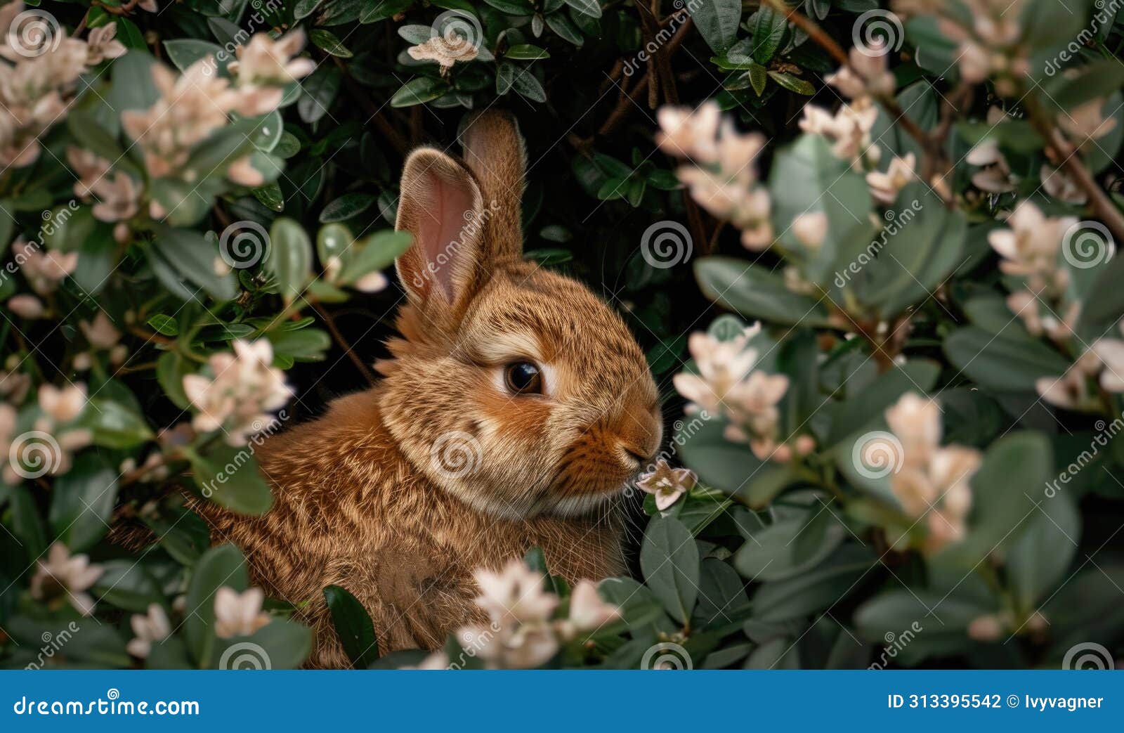 A Fluffy Brown Bunny Peeking Out from Behind a Bush Stock Photo - Image ...