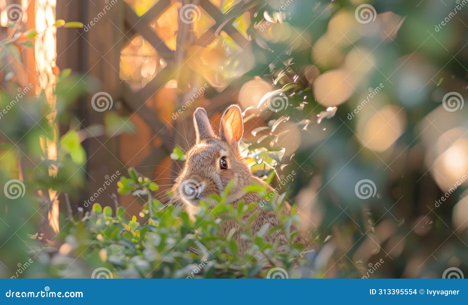 A Fluffy Brown Bunny Peeking Out from Behind a Bush Stock Photo - Image ...