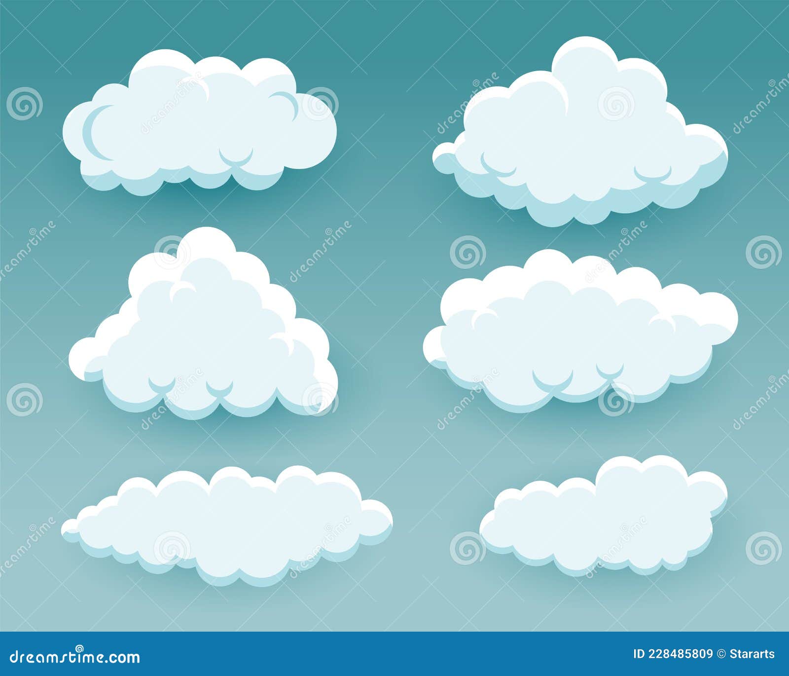 Fluffy Cartoon Clouds in Different Shapes Stock Vector - Illustration ...