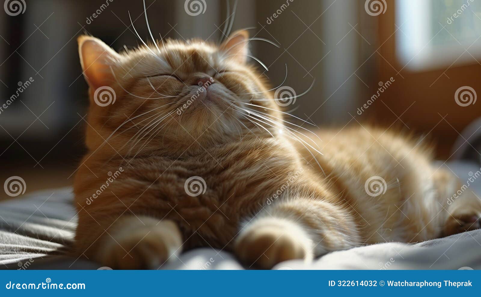 Fluffy Cat Relaxing on Comfy Bed, Eyes Closed Stock Illustration ...