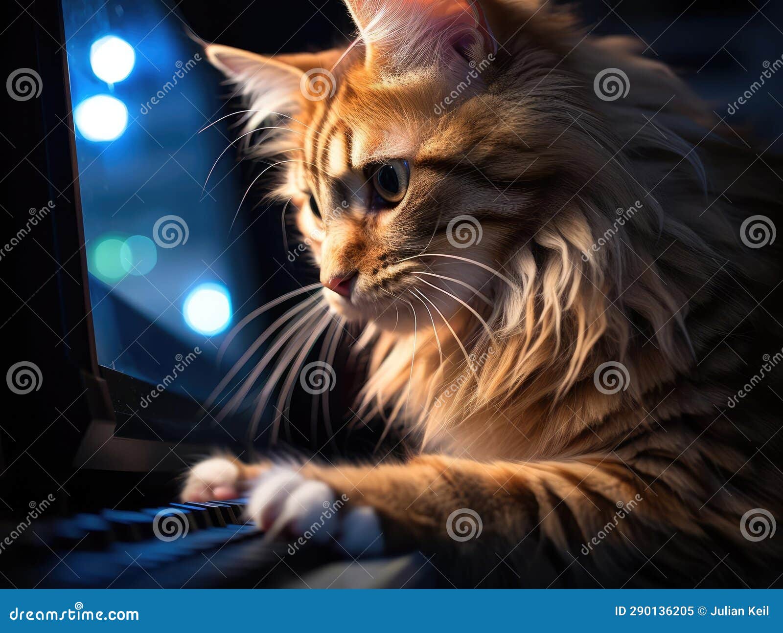 Fluffy Cat Typing on Computer Keyboard Stock Illustration ...