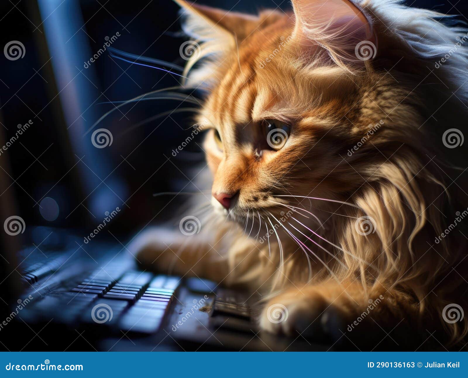 Fluffy Cat Typing on Computer Keyboard Stock Illustration ...