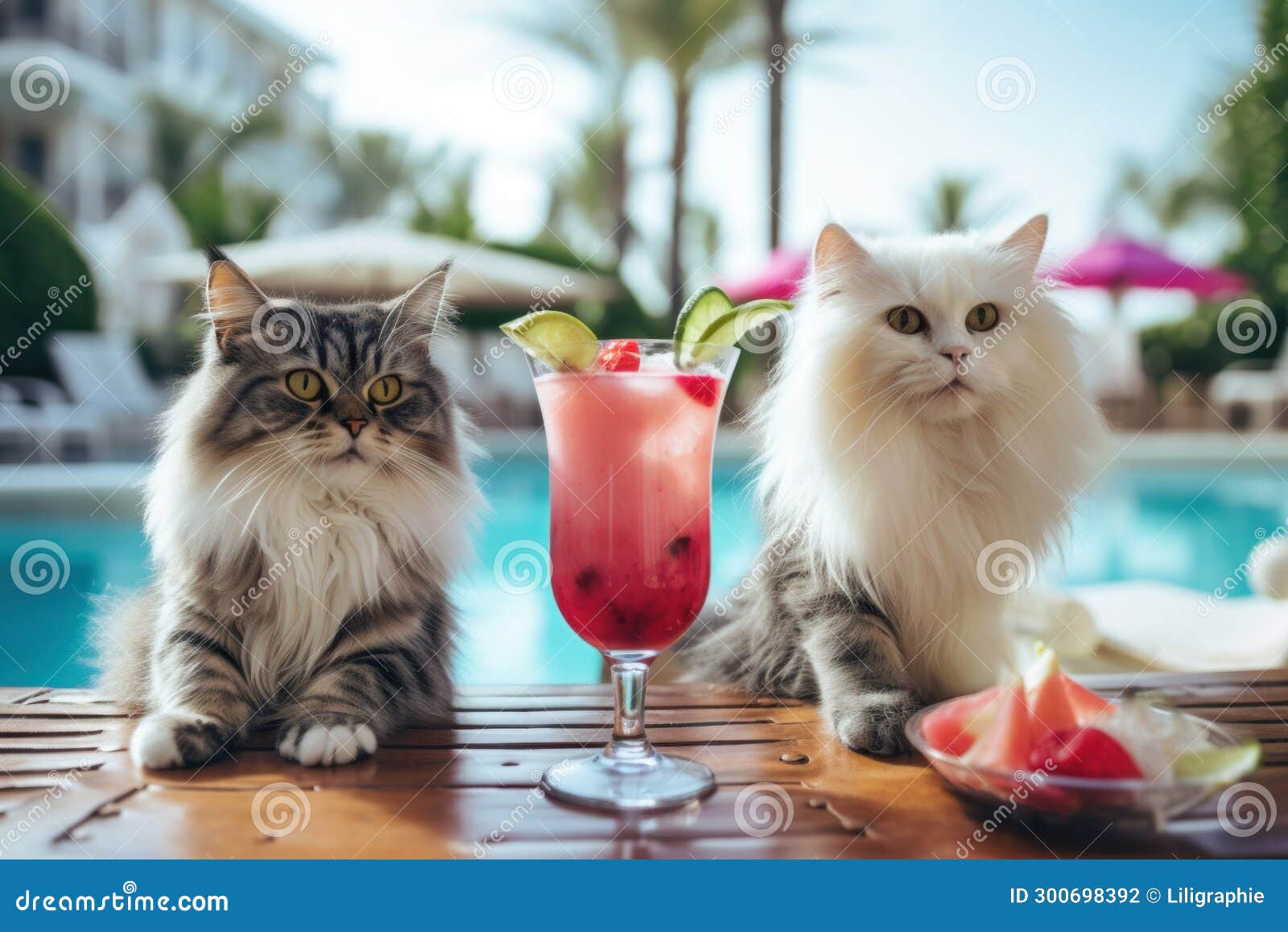 Cats On Vacation. Cute Animal Characters Spend Summer Holidays. Surfing ...