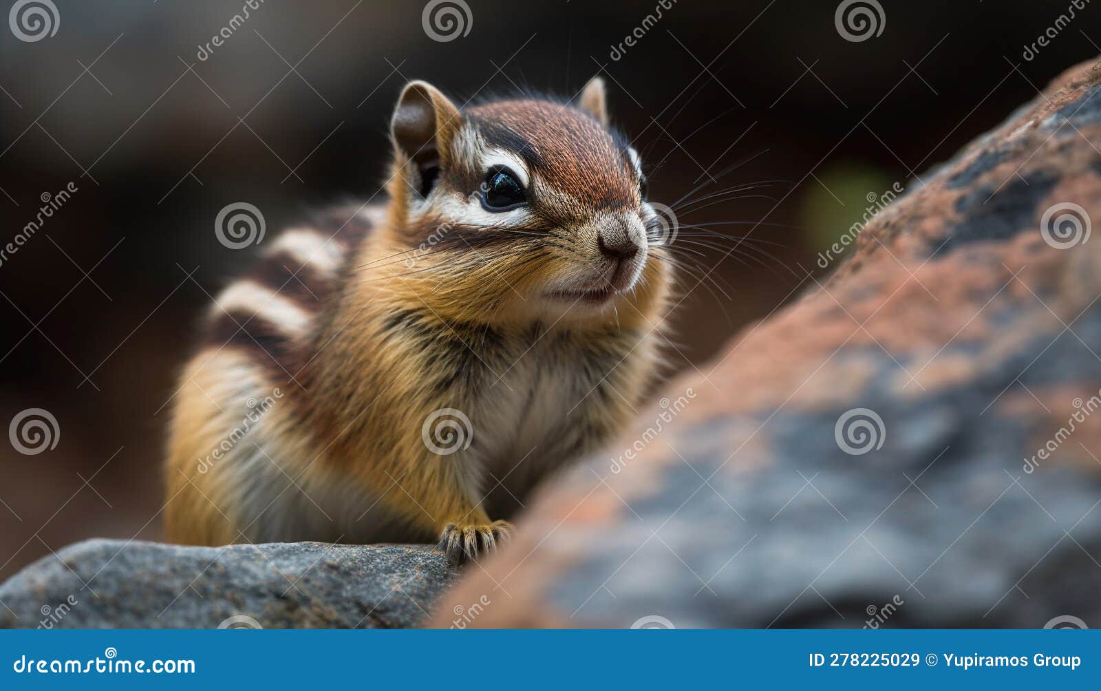 Fluffy Chipmunk Sitting on Rock, Eating Grass Generative AI Stock ...