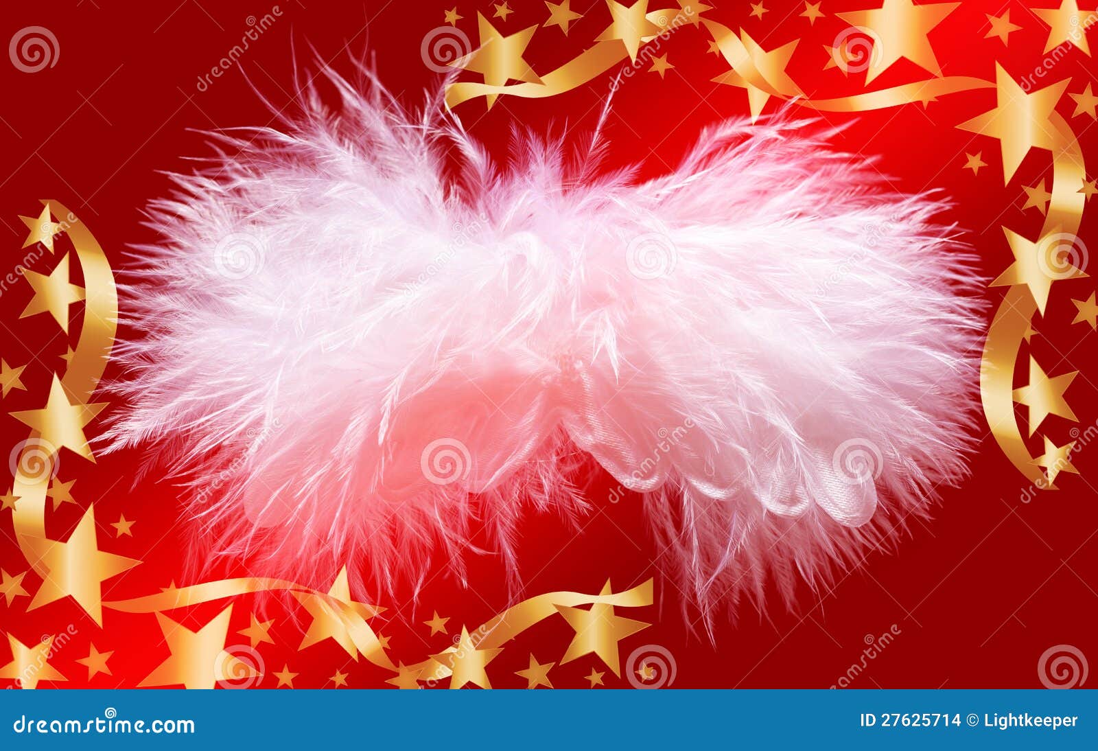 Fluffy Christmas Angel in Golden Stars Frame Stock Photo - Image of ...