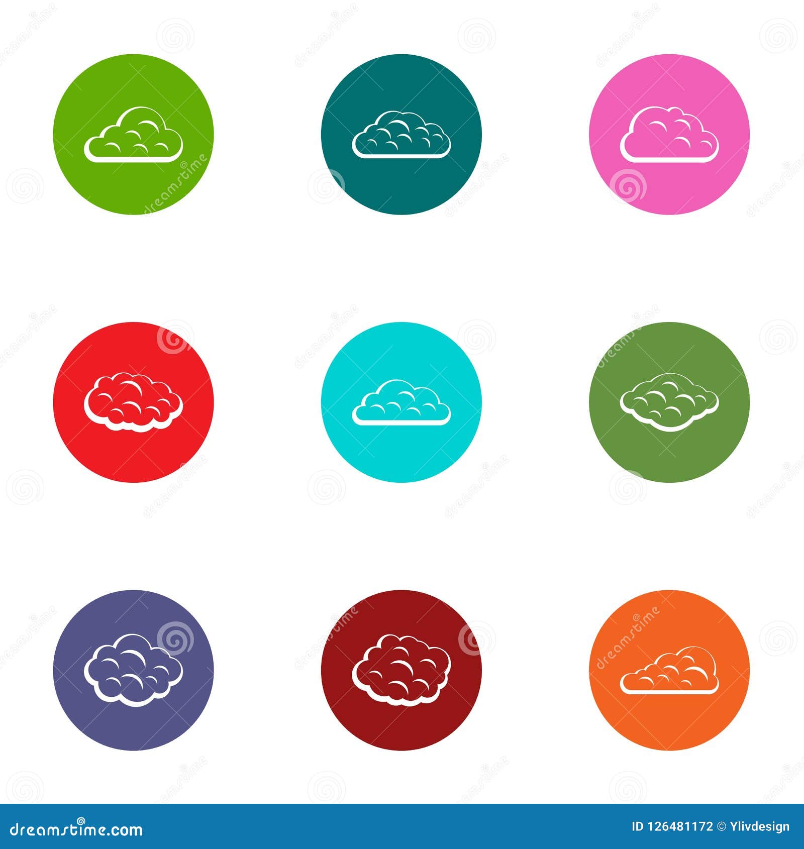Fluffy Cloud Icons Set, Flat Style Stock Vector - Illustration of ...
