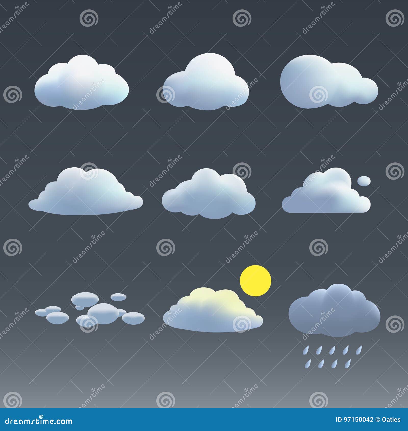 Fluffy Cloud Illustration Icon Set Stock Vector - Illustration of icon ...